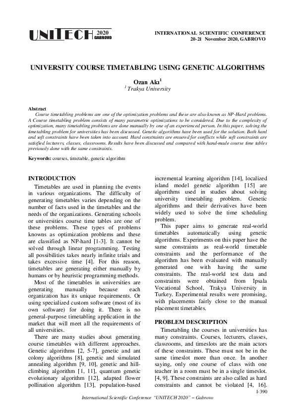 (PDF) University Course Timetabling Using Genetic Algorithms