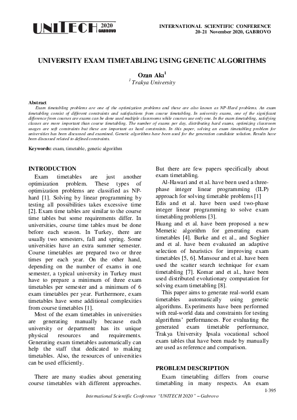 (PDF) University Exam Timetabling Using Genetic Algorithms