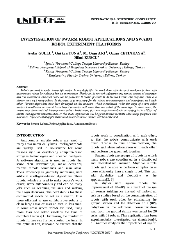(PDF) Investigation Of Swarm Robot Applications and Swarm Robot ...