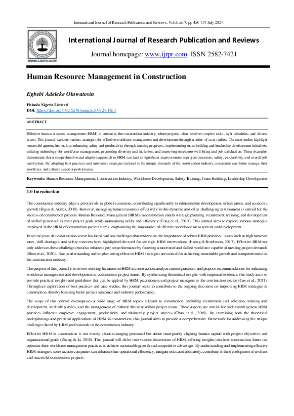 (PDF) Human Resource Management in Construction