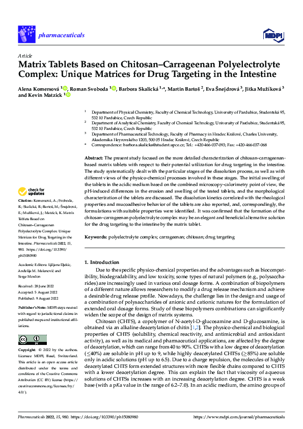 (PDF) Matrix Tablets Based on Chitosan–Carrageenan Polyelectrolyte Complex: Unique Matrices for ...