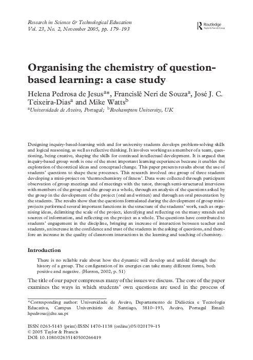 (PDF) Organising the chemistry of question‐based learning: a case study