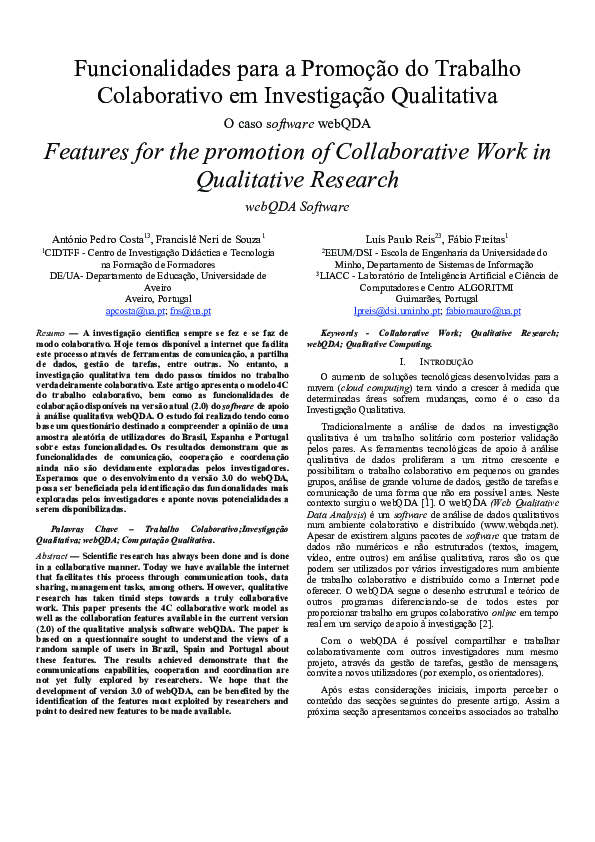 (PDF) Features for the promotion of collaborative work in qualitative research: WebQDA software