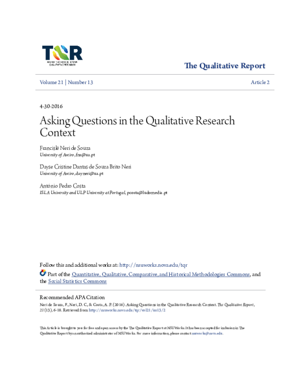 (PDF) Asking Questions in the Qualitative Research Context