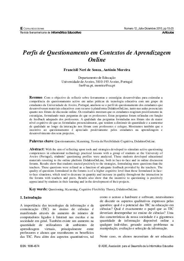 (PDF) Perfis de questionamento em contextos de aprendizagem online ...