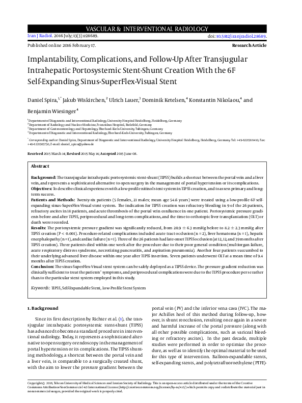 (PDF) Implantability, Complications, and Follow-Up After Transjugular ...