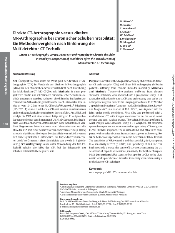 (PDF) Direkte CT-Arthrographie versus direkte MR-Arthrographie bei ...