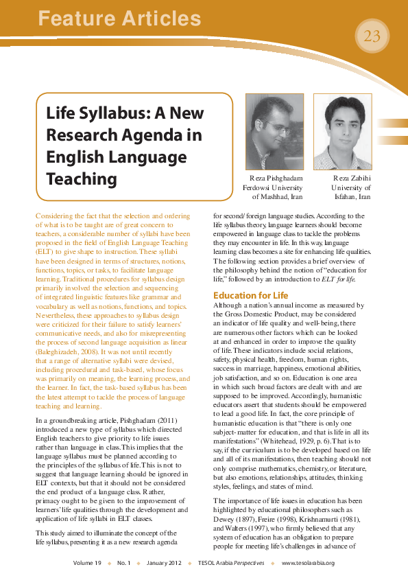 (PDF) Life syllabus: A new research agenda in English language teaching
