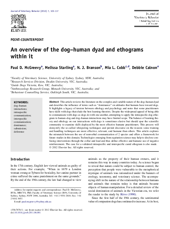 (PDF) An overview of the dog–human dyad and ethograms within it