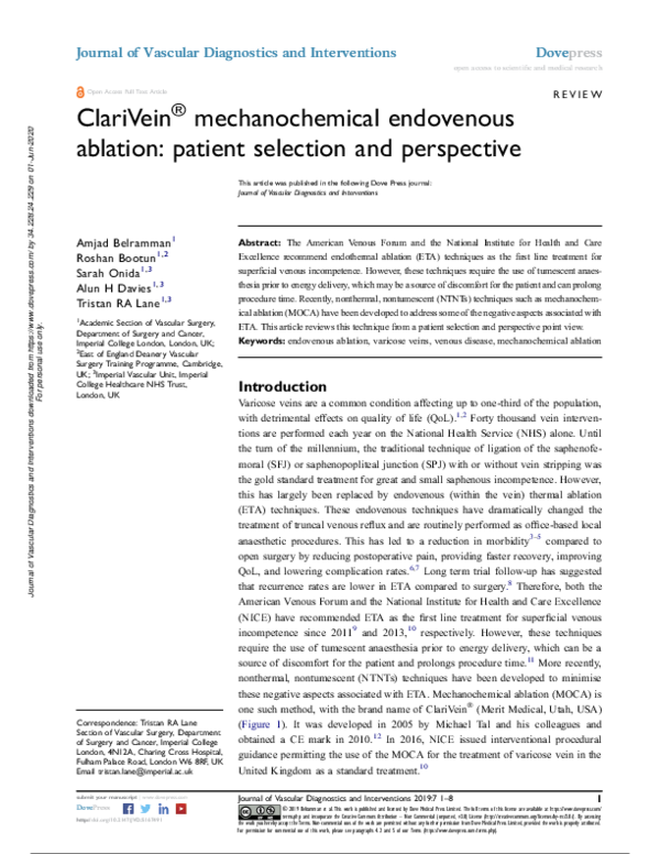(PDF) ClariVein®, mechanochemical endovenous ablation: patient ...