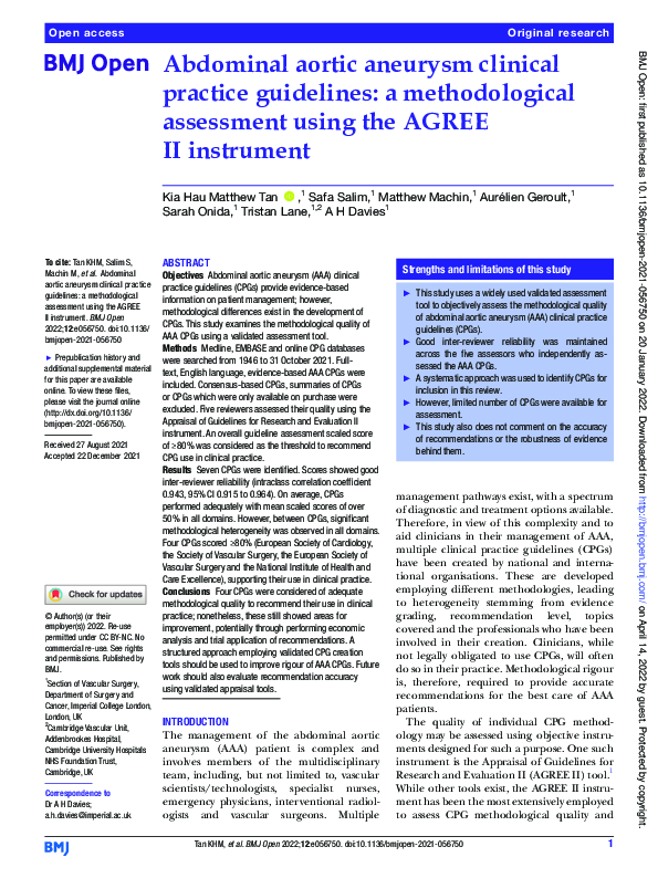 (PDF) Assessing Abdominal Aortic Aneurysm Guidelines