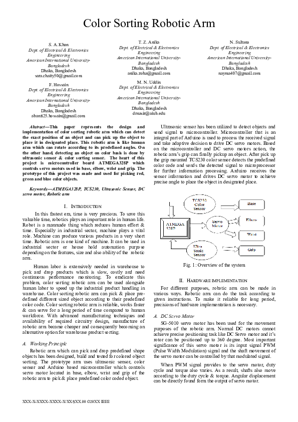 (PDF) Color Sorting Robotic Arm