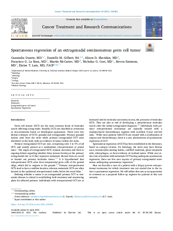 (PDF) Spontaneous regression of an extragonadal seminomatous germ cell ...