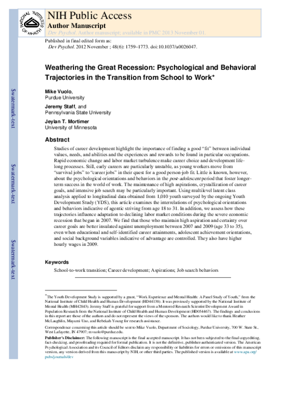 (PDF) Weathering the great recession: Psychological and behavioral ...