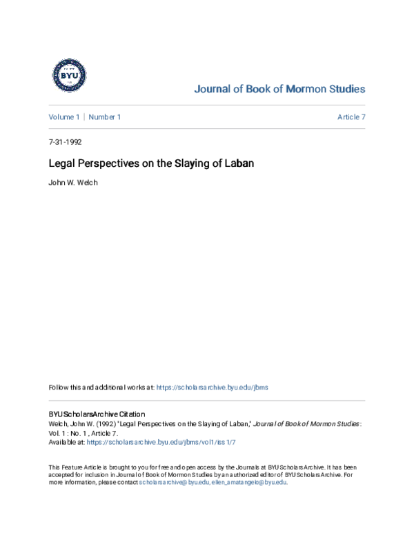 (PDF) Legal Perspectives on the Slaying of Laban | John Welch ...