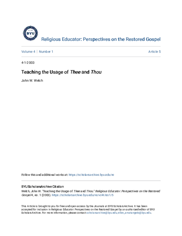 (PDF) Teaching the Usage of Thee and Thou