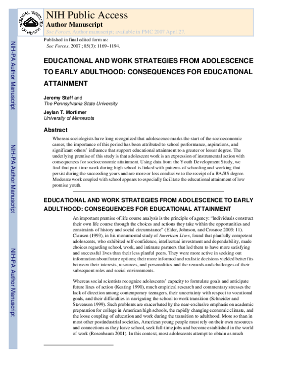 (PDF) Educational and Work Strategies from Adolescence to Early ...