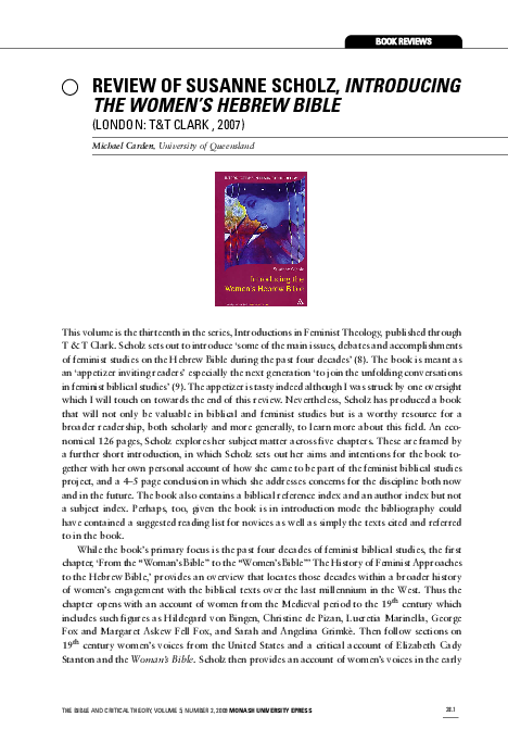 (PDF) Review of Susanne Scholz,Introducing the Women's Hebrew Bible