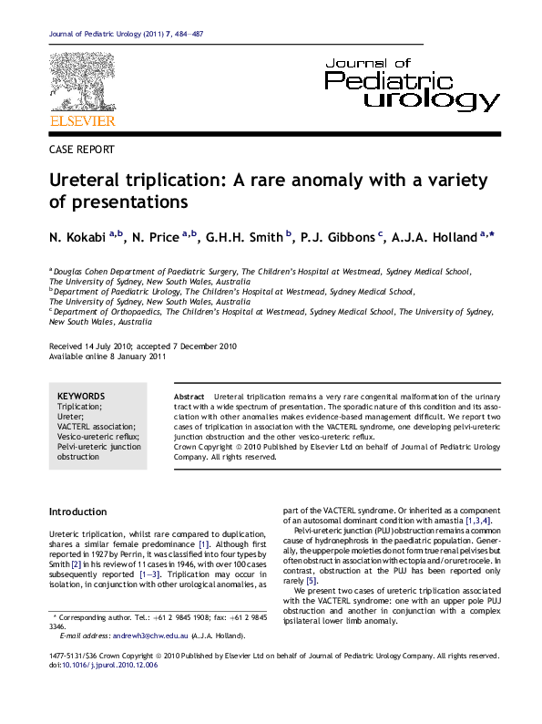 (PDF) Ureteral triplication: A rare anomaly with a variety of presentations