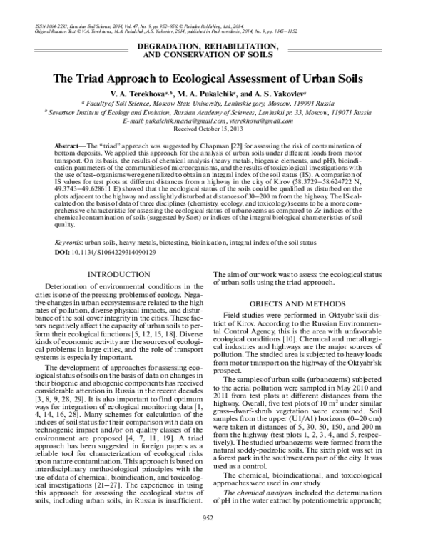 (PDF) The triad approach to ecological assessment of urban soils
