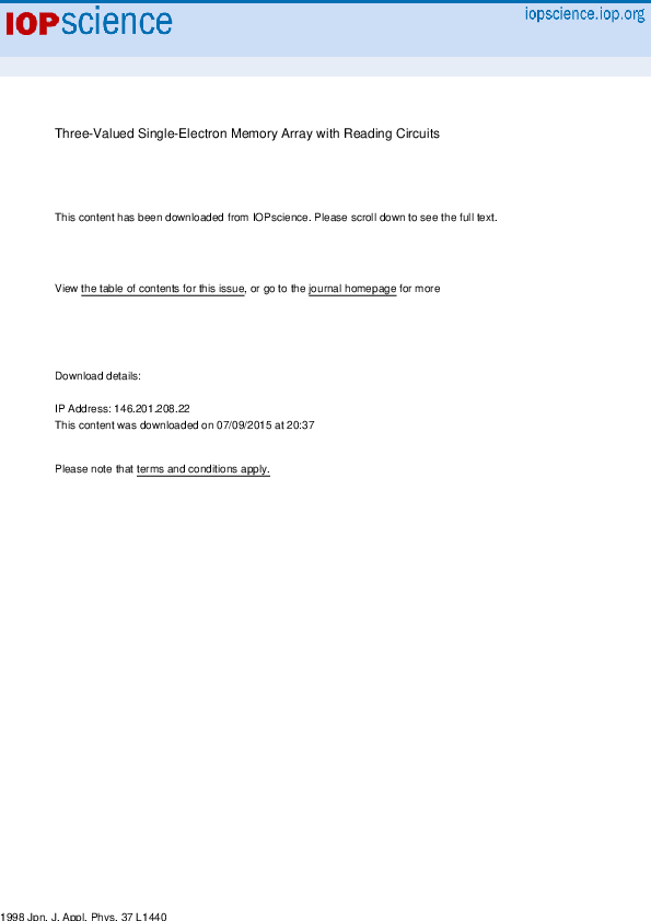 (PDF) Three-Valued Single-Electron Memory Array with Reading Circuits