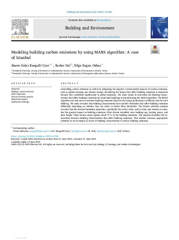 (PDF) Modeling building carbon emissions by using MARS algorithm: A case of Istanbul