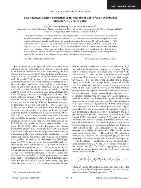 (PDF) Laser-induced electron diffraction inH2with linear and circular ...