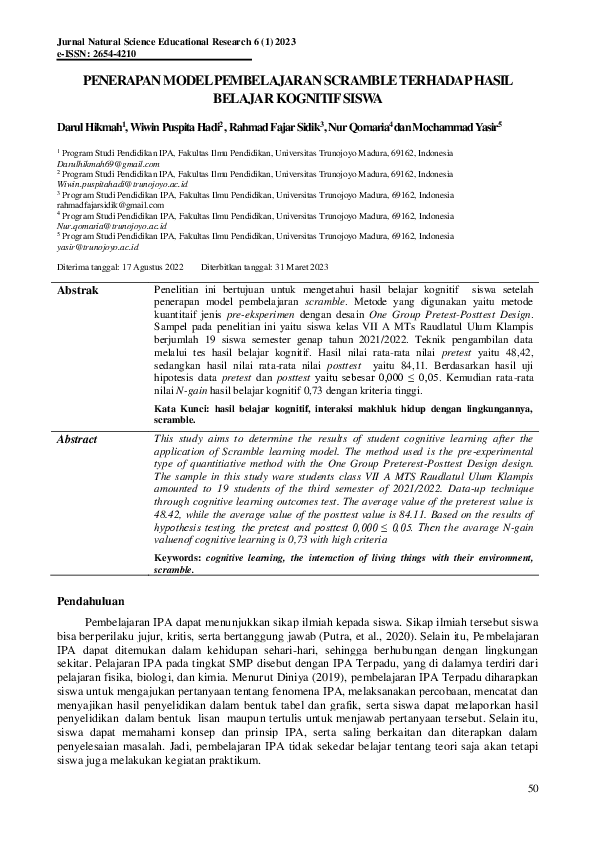 (PDF) Penerapan Model Pembelajaran Scramble Terhadap Hasil Belajar ...