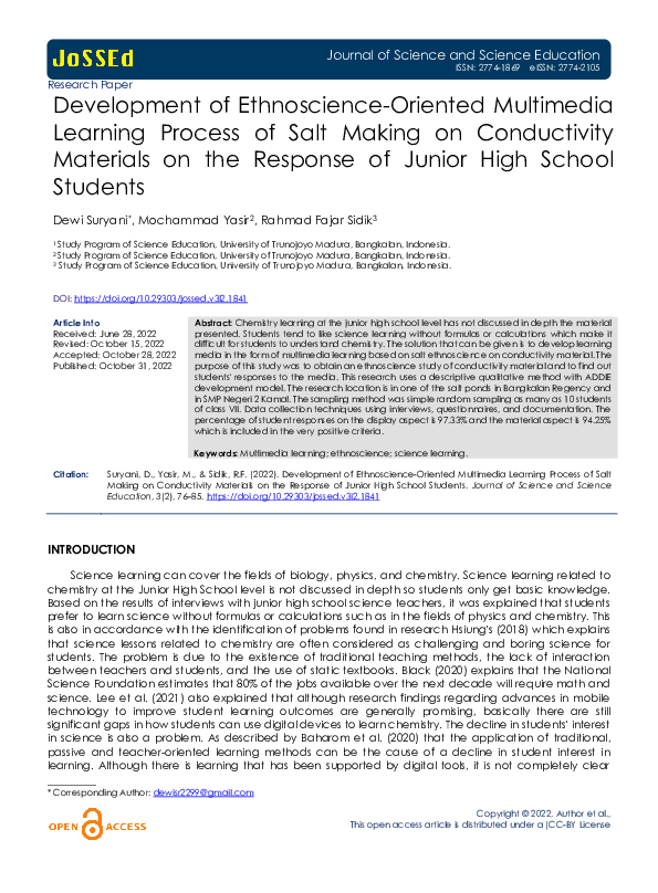 (PDF) Development of Ethnoscience-Oriented Multimedia Learning Process ...