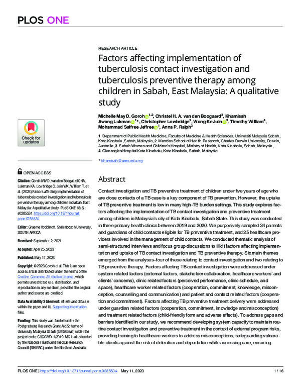 (PDF) Factors affecting implementation of tuberculosis contact investigation and tuberculosis ...