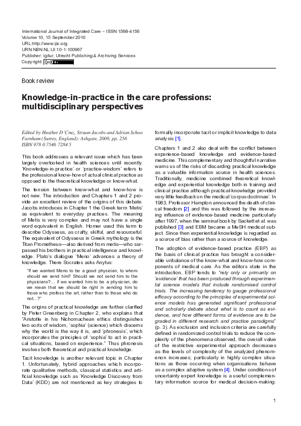 (PDF) Knowledge-in-practice in the care professions: multidisciplinary ...