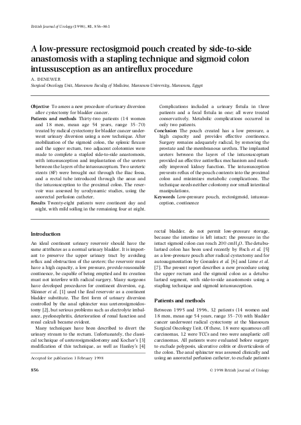 (PDF) A low-pressure rectosigmoid pouch created by side-to-side ...