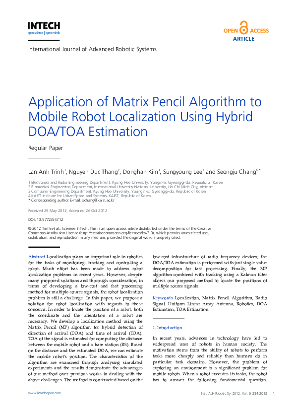 (PDF) Application of Matrix Pencil Algorithm to Mobile Robot Localization Using Hybrid DOA/TOA ...