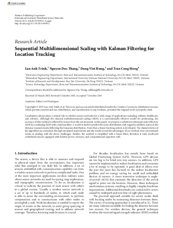 (PDF) Sequential Multidimensional Scaling with Kalman Filtering for Location Tracking