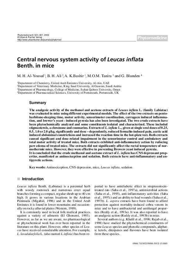 (PDF) Central nervous system activity of Leucas inflata Benth. in mice ...