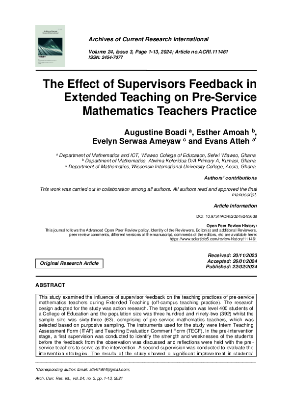 (PDF) The Effect of Supervisors Feedback in Extended Teaching on Pre ...