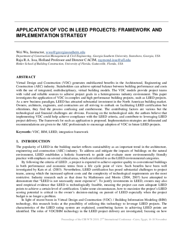 (PDF) Application of VDC in Leed Projects: Framework and Implementation Strategy
