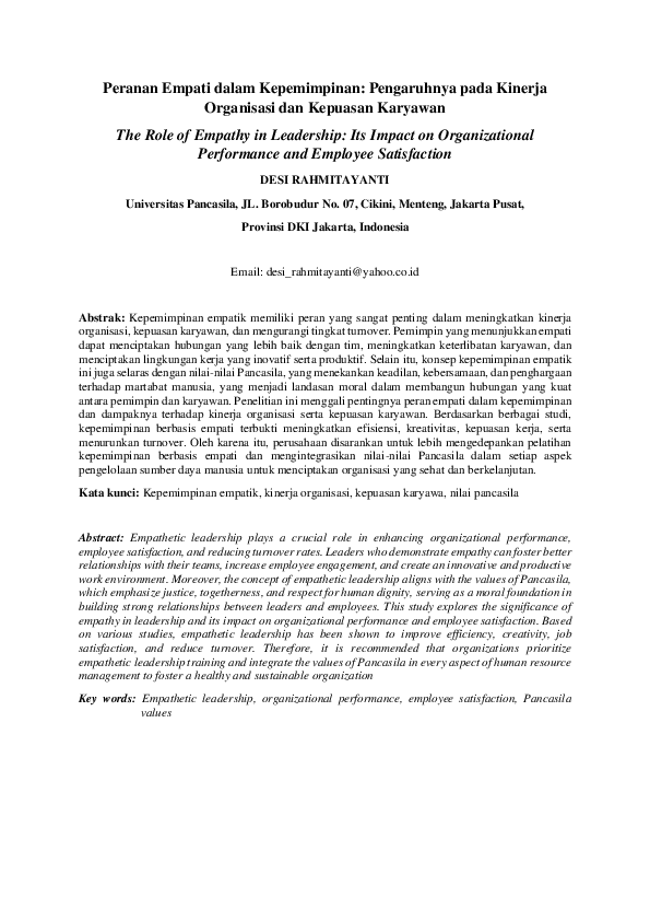 (PDF) Peranan Empati dalam Kepemimpinan Pengaruhnya pada Kinerja Organisasi dan Kepuasan Karyawan