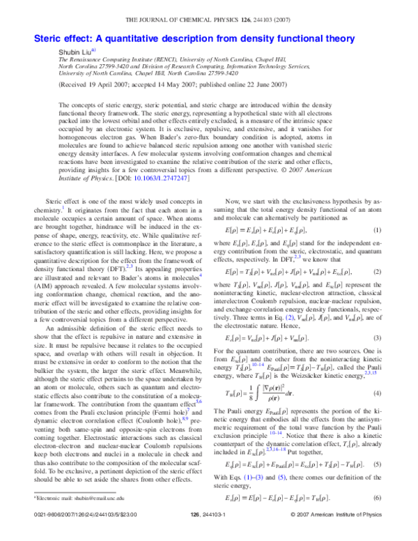 (PDF) Steric effect: A quantitative description from density functional theory