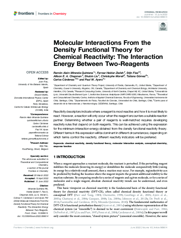 (PDF) Molecular Interactions From the Density Functional Theory for ...