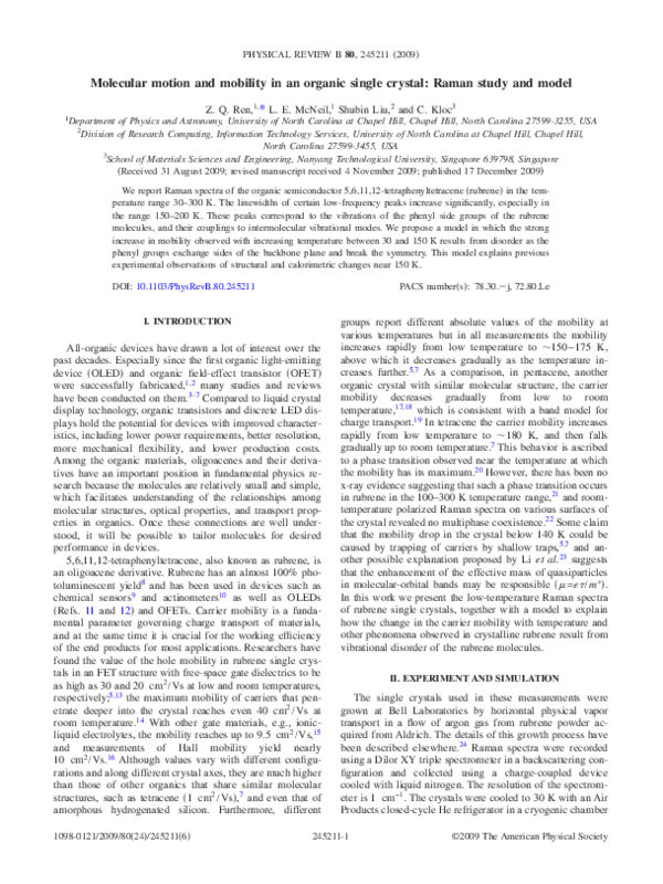(PDF) Molecular motion and mobility in an organic single crystal: Raman study and model | Shubin ...