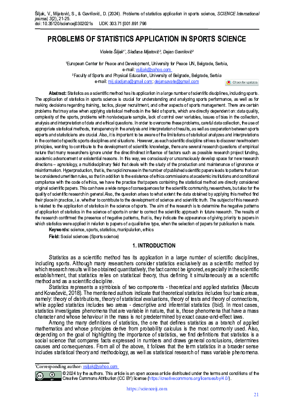 (PDF) Problems of Statistics Application in Sports Science