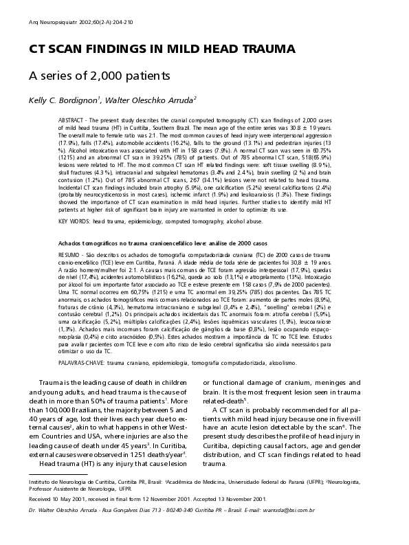 (PDF) CT scan findings in mild head trauma: a series of 2,000 patients