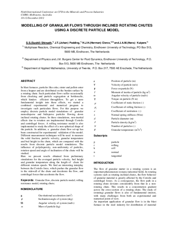 (PDF) Modelling of granular flows through inclined rotating chutes ...