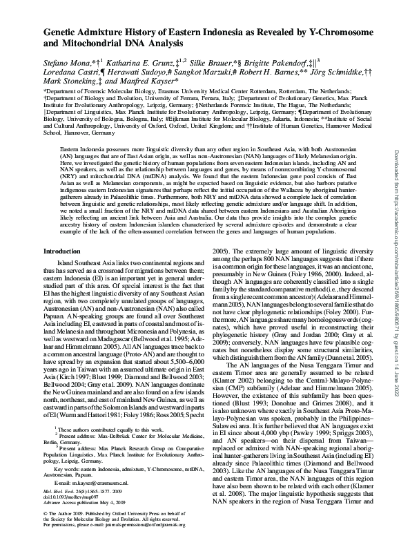(PDF) Genetic Admixture History of Eastern Indonesia as Revealed by Y ...