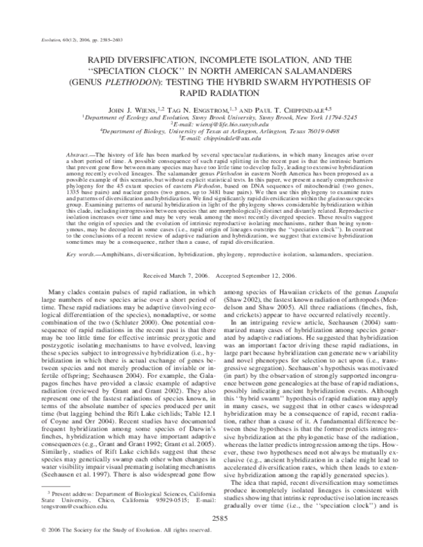 (PDF) Rapid Diversification, Incomplete Isolation, and the “Speciation ...