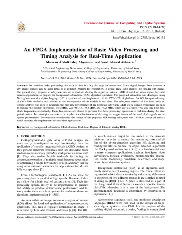 Pdf An Fpga Implementation Of Basic Video Processing And Timing Analysis For Real Time Application