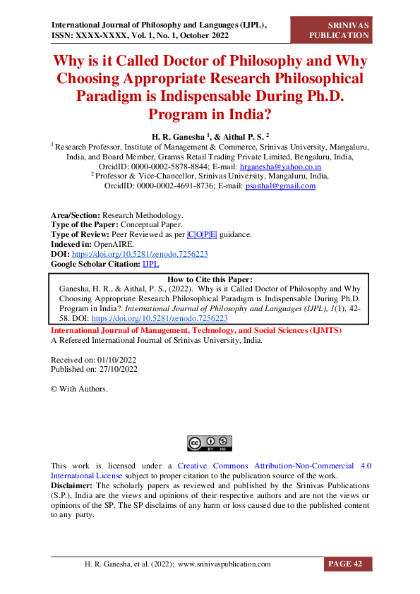 (PDF) Why is it Called Doctor of Philosophy and Why Choosing ...