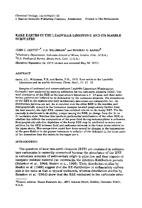 (PDF) Rare earths in the Leadville Limestone and its marble derivates