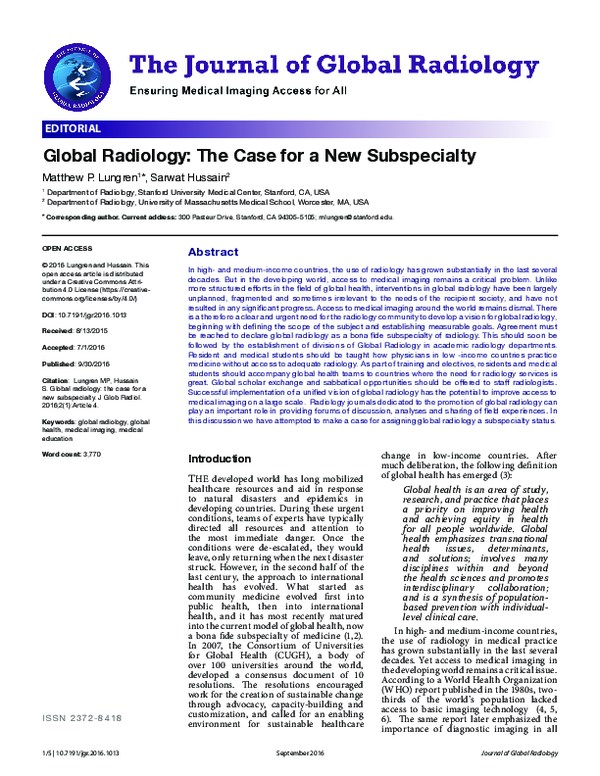 (PDF) Global Radiology: The Case for a New Subspecialty
